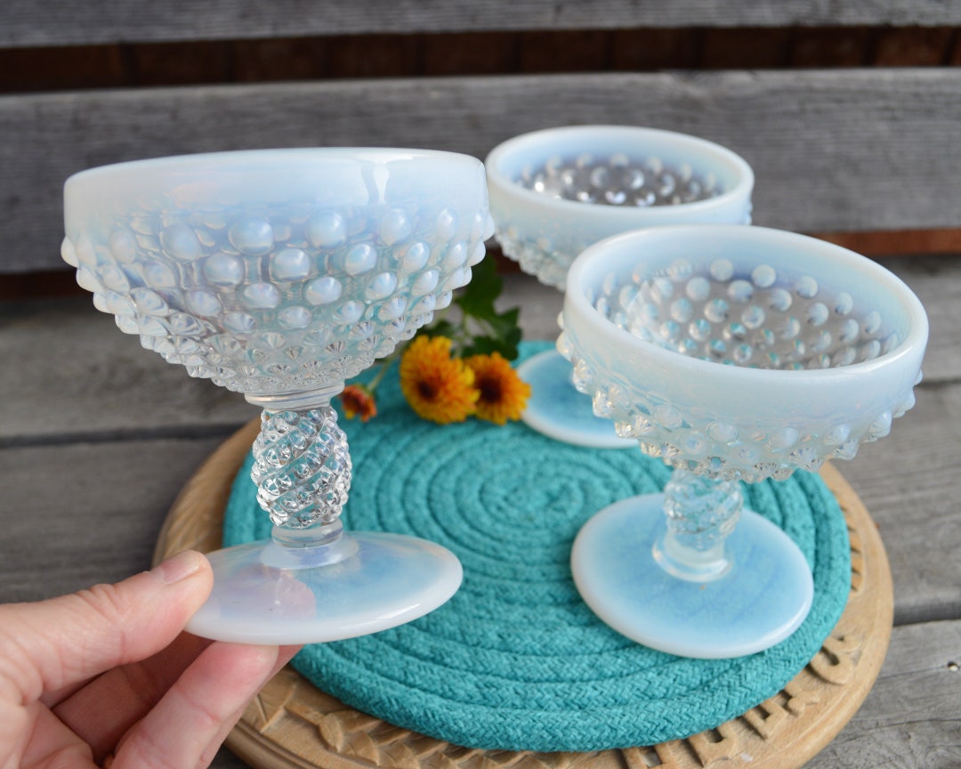 Vintage Fenton Moonstone Sherbet Dishes, Set of 3, White Hobnail, 1940s ...