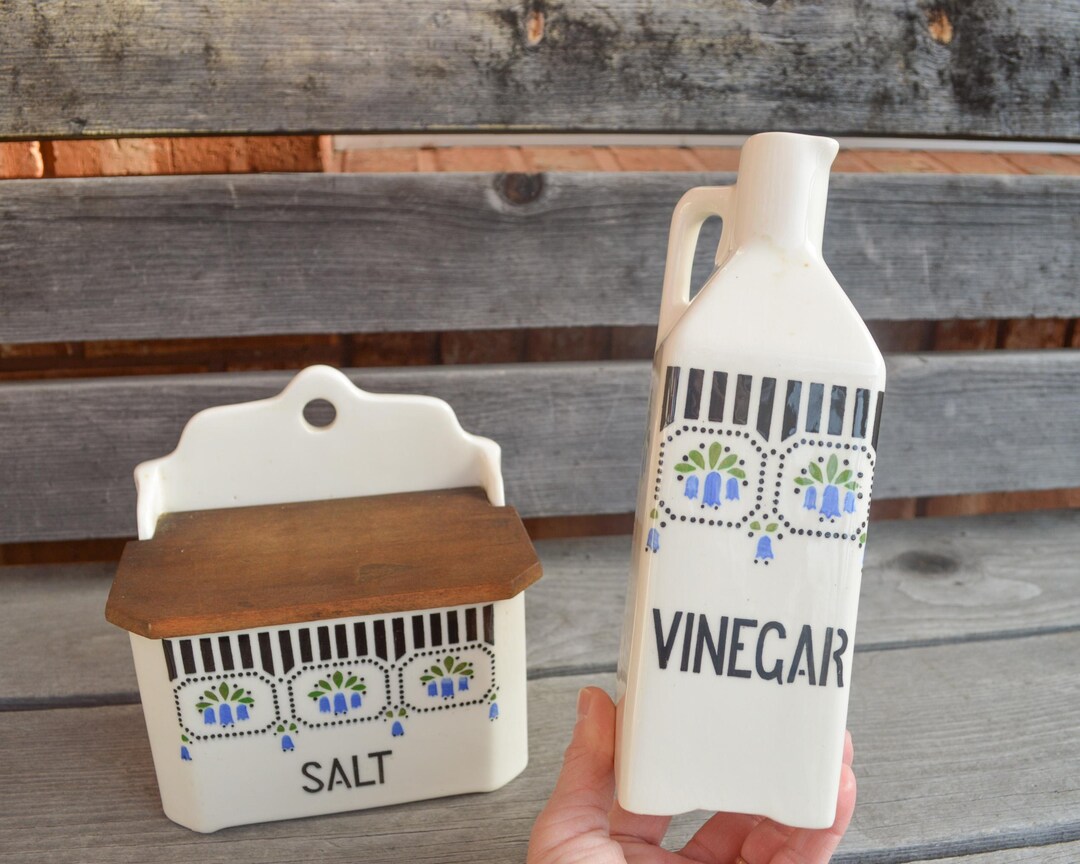 Vintage Salt Box and Vinegar Cruet, Hand Painted Czechoslovakia ...
