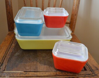 Vintage Pyrex Set of 4 Turquoise Blue Baking/refrigerator Dishes With ...