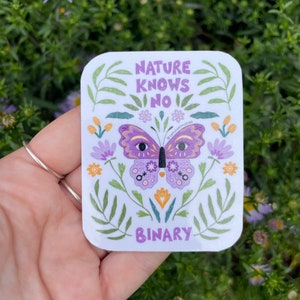 Nature Knows No Binary LGBTQ+ Vinyl Sticker / Enby Sticker / Die Cut Stickers / Non Binary ...