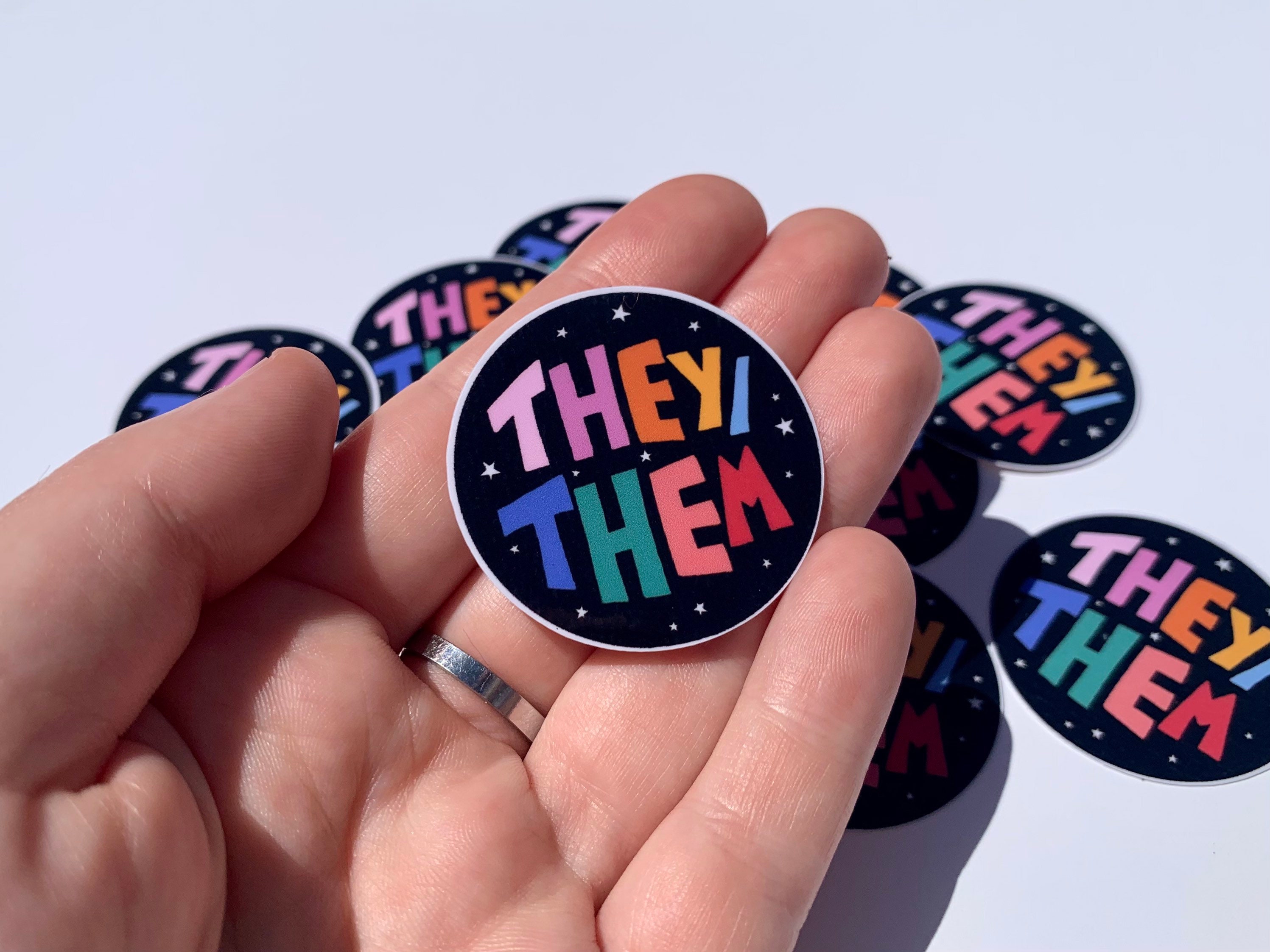 They/Them pronoun sticker / waterproof stickers / die cut | Etsy