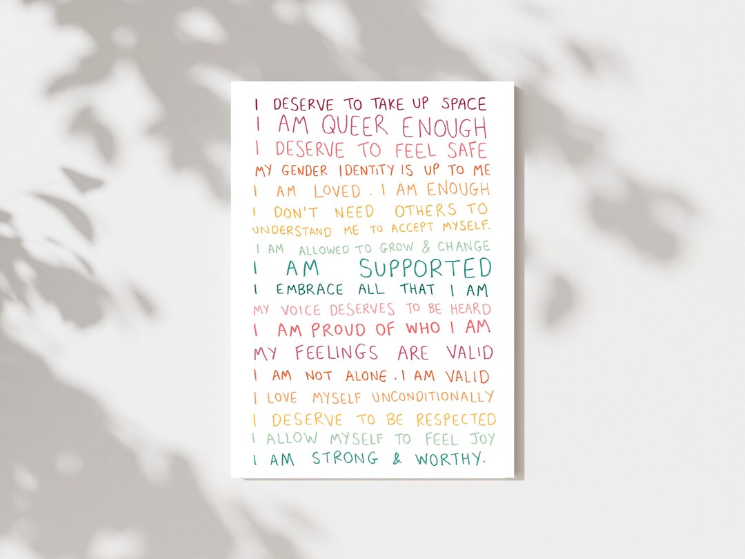 LGBTQ Affirmations Art Print/ Queer Affirmations / Queer Pride ...