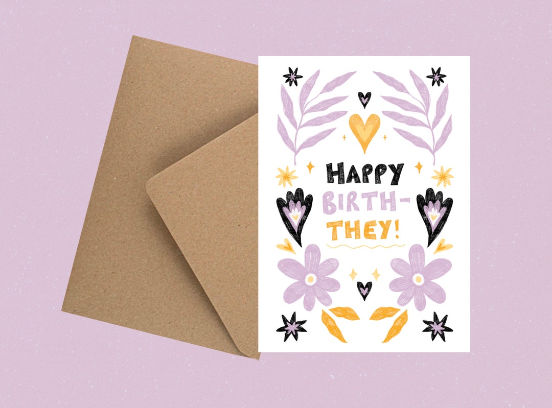 Non Binary Birthday Eco Greetings Card / Happy Birth They / LGBTQ ...