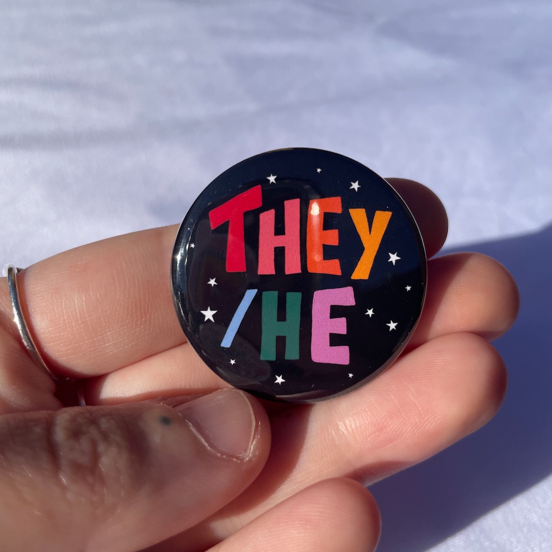 They/he Pronoun Badge / Metal Pronoun Badge / Pronoun Badge / They He ...