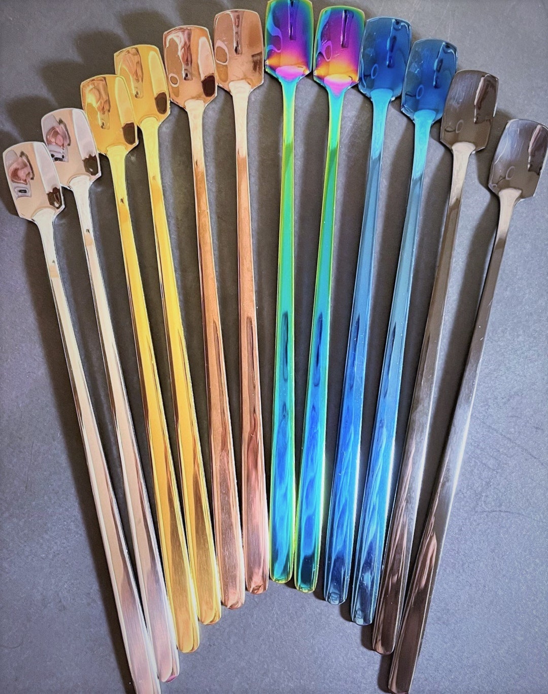 2-PACK GLITTER SPOONS 7 Colors/ Sleek Long Stainless/ Silver, Gold ...