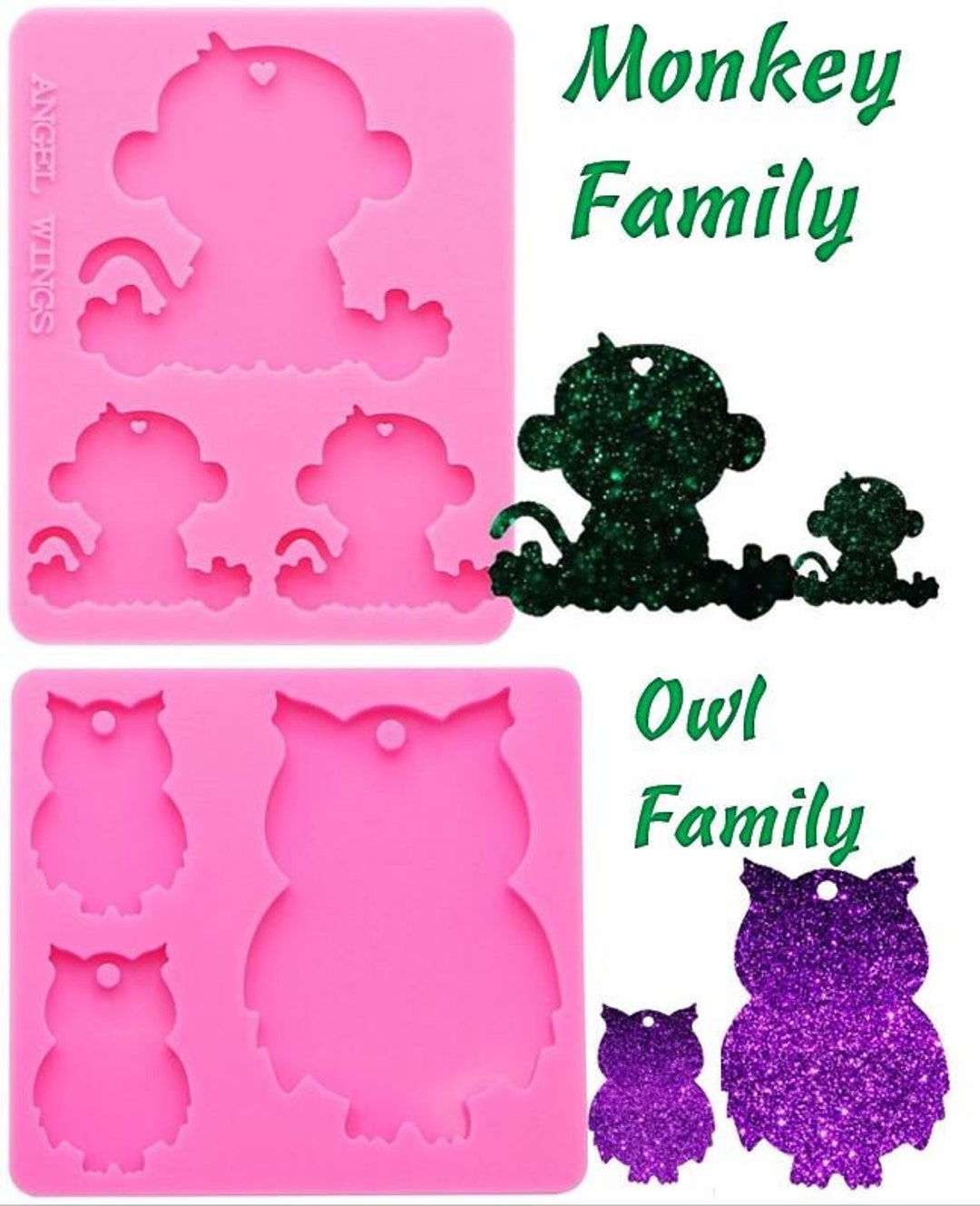 Monkey Family or Owl Family Mold - Shiny Silicone MOLD ONLY / Tropical ...