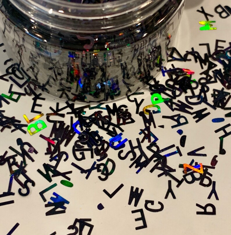 BLACK HOLO Tiny Alphabet Letters 5-6mm Shapes Glitter / - Etsy