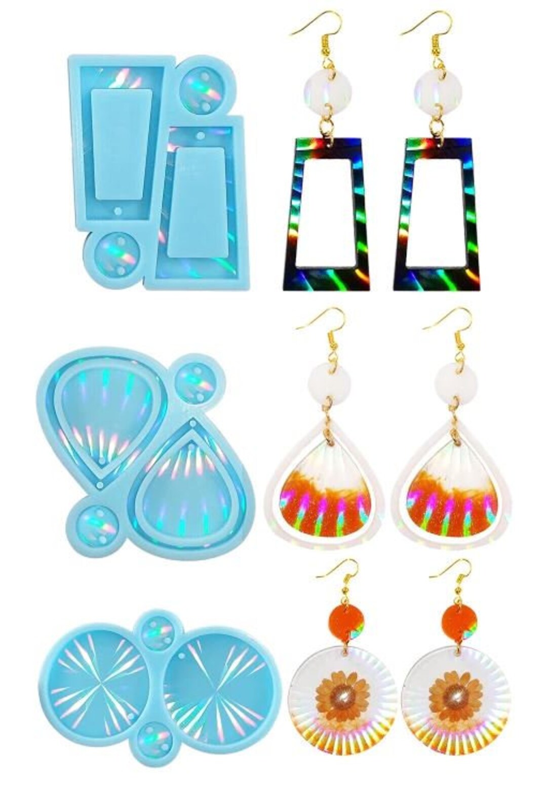 New! 3 Pair Holographic Molds - Blue Silicone / D I Y Earrings Jewelry ...