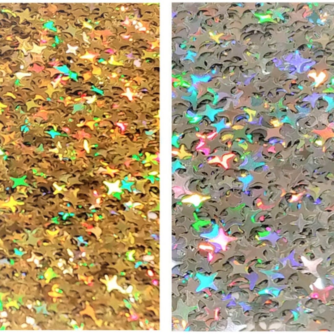 4-POINT STARS, Gold or Silver HOLO Glitter Shapes / Holographic / 1/2 ...