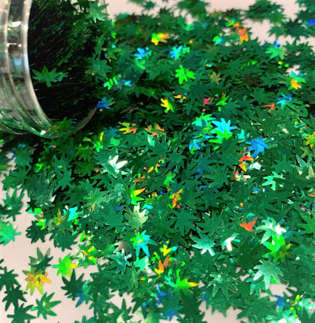 FOREST GREEN Hemp Leaf Holographic Glitter/ 5mm Sequins / Nail Art ...