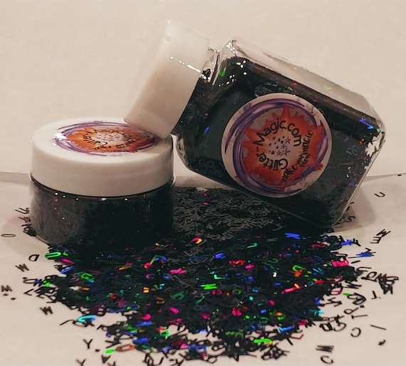 BLACK HOLO Tiny Alphabet Letters 5-6mm Shapes Glitter / | Etsy