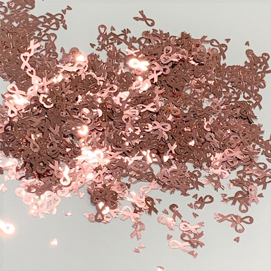 Rose Gold Awareness Ribbons and Hearts Glitter Shapes / Pink High Flash ...