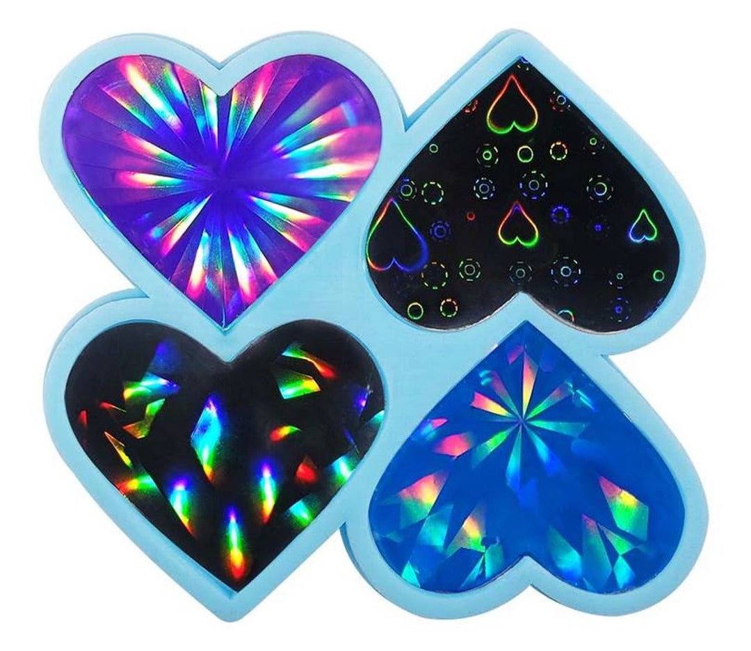 New! 4 HEART HOLOGRAPHIC Multi-mold - Blue Silicone / D I Y Holo ...