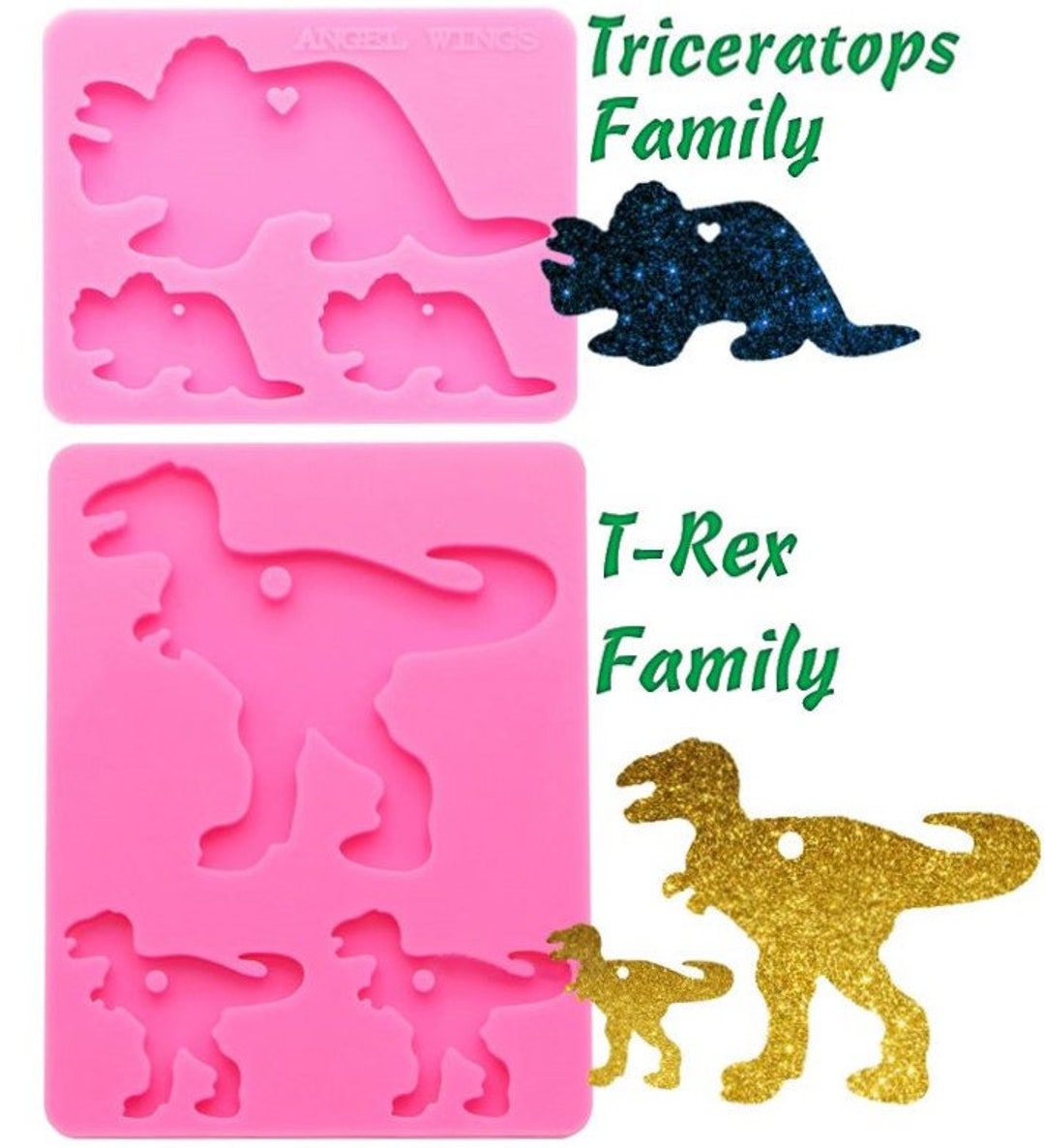Dinosaur Family Mold - Shiny Silicone / T-rex or Triceratops / Key ...