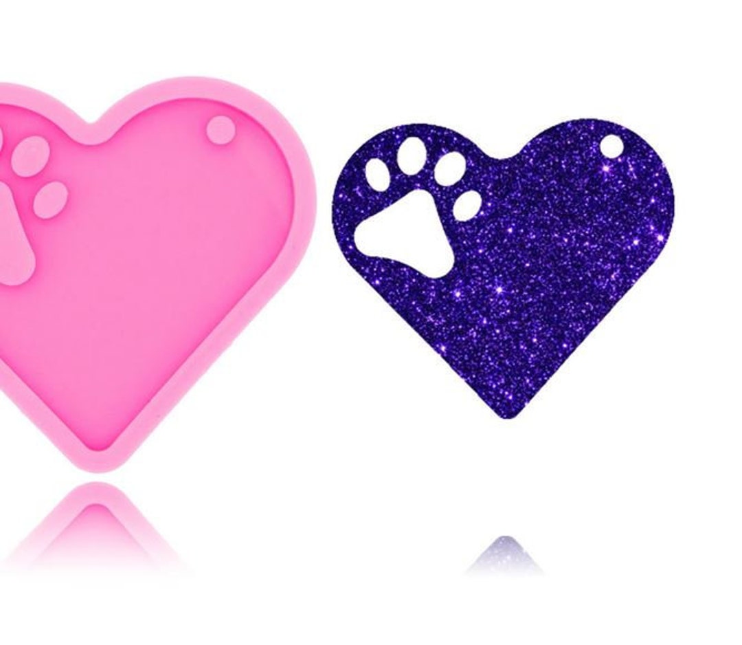 Paw Print Heart Mold - Shiny Silicone / DIY Jewelry Key Chain / Memento ...