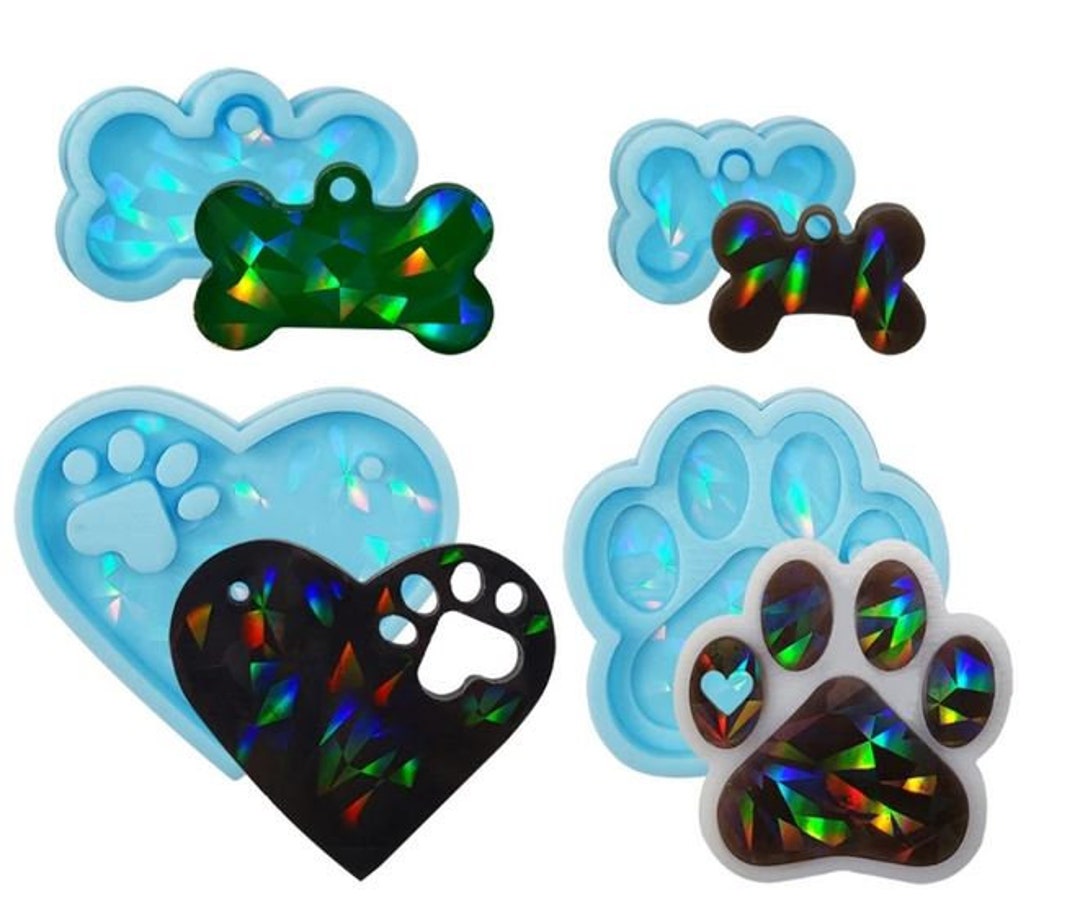 New 4 HOLOGRAPHIC Molds Blue Silicone / DIY Holo Key Chains and Pet ...