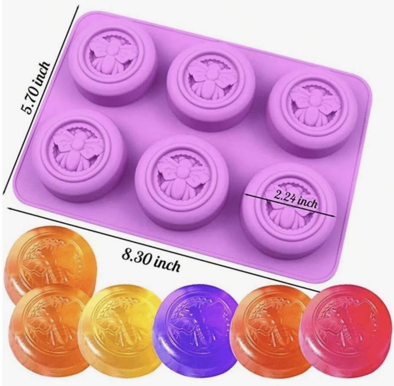 6-cell Honey Bee Silicone Mold / DIY Hand-made Soaps, Wax Melts ...
