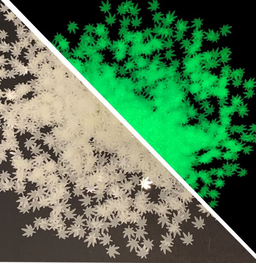 Glow-in-the-dark Hemp Leaf Glitter Shapes / 5mm / UV Glow / Rave Party ...