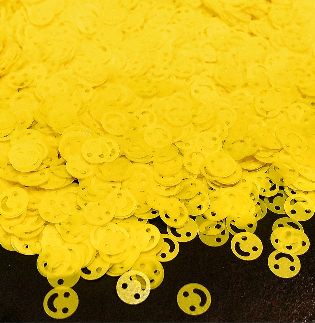 NEON Yellow Happy Face Glitter Shapes - Matte Translucent / 5mm / Retro ...