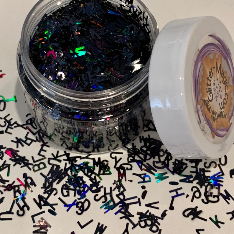 BLACK HOLO Tiny Alphabet Letters 5-6mm Shapes Glitter / - Etsy