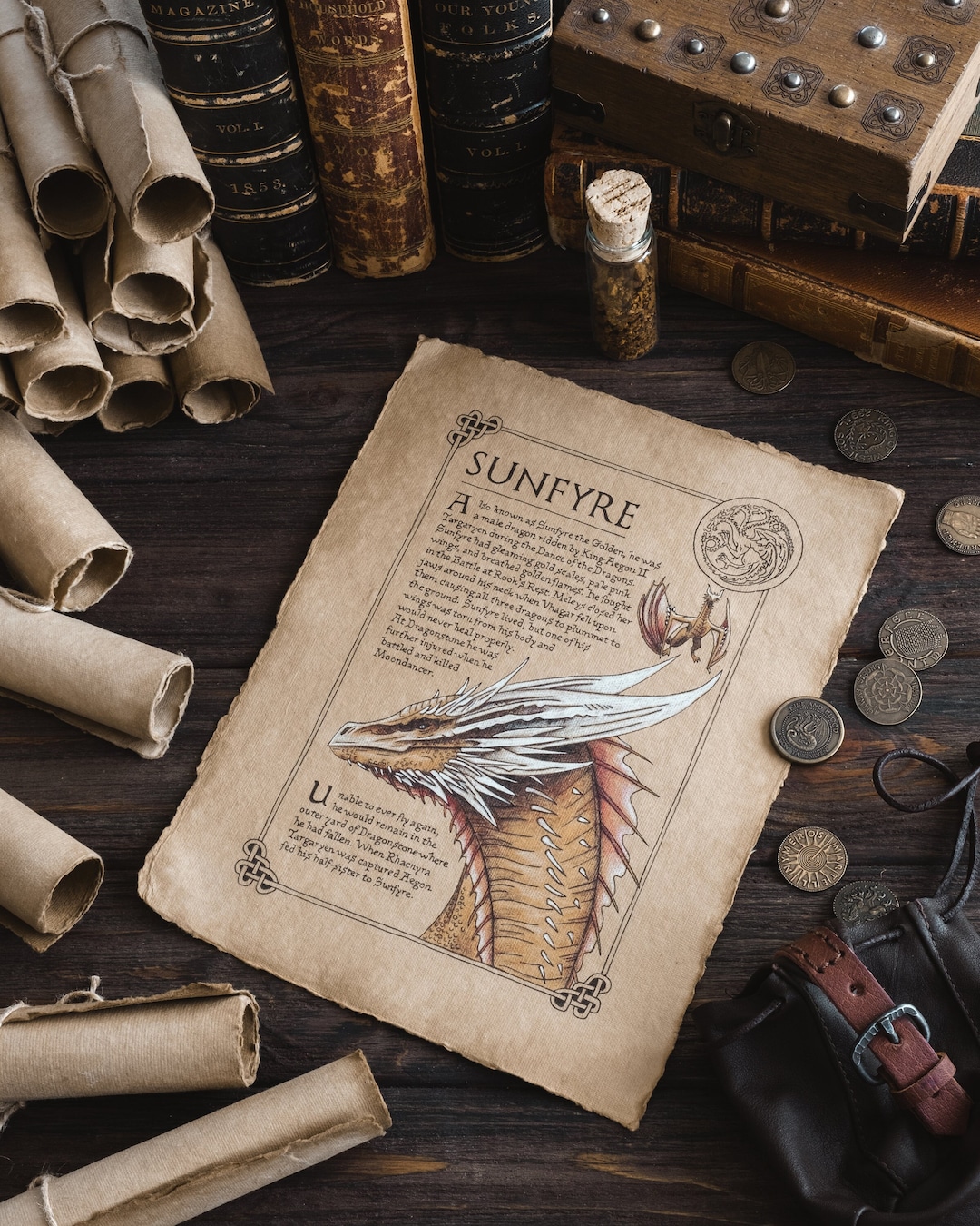 Sunfyre Dragon Scroll Art Print - Etsy