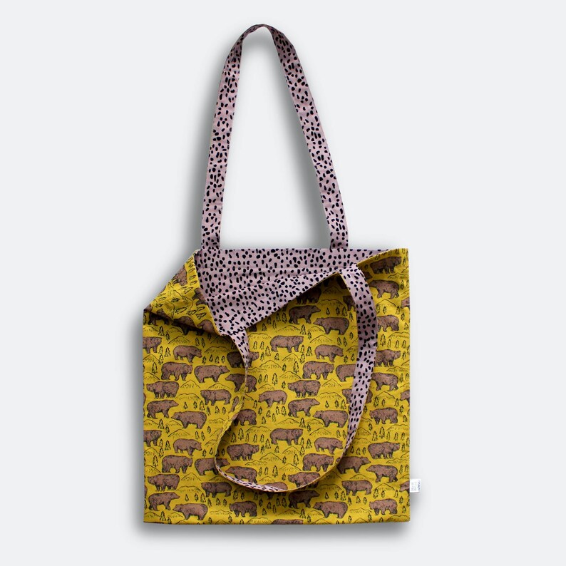 Lined Tote Bag - Grizzly Bear - Etsy