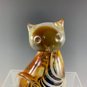 Art Glass Amber Cat Figurine/paperweight With White/black/blue Swirl ...