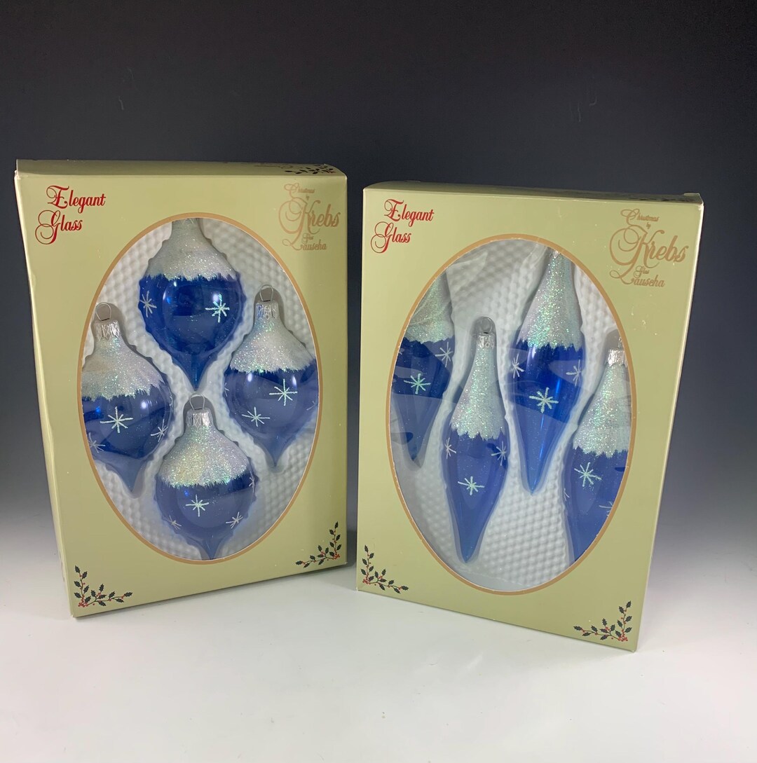 Krebs Cobalt Blue With White Glitter Decoration Glass Ornaments in Your ...