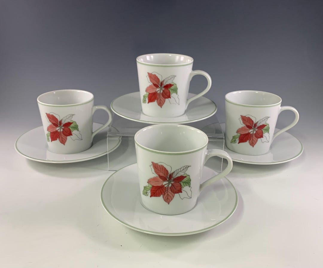 Block Spal Poinsettia Demitasse Cups and Saucers ~ Set of 4 - Etsy