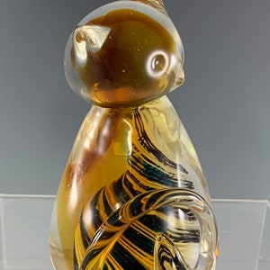 Art Glass Amber Cat Figurine/paperweight With White/black/blue Swirl ...