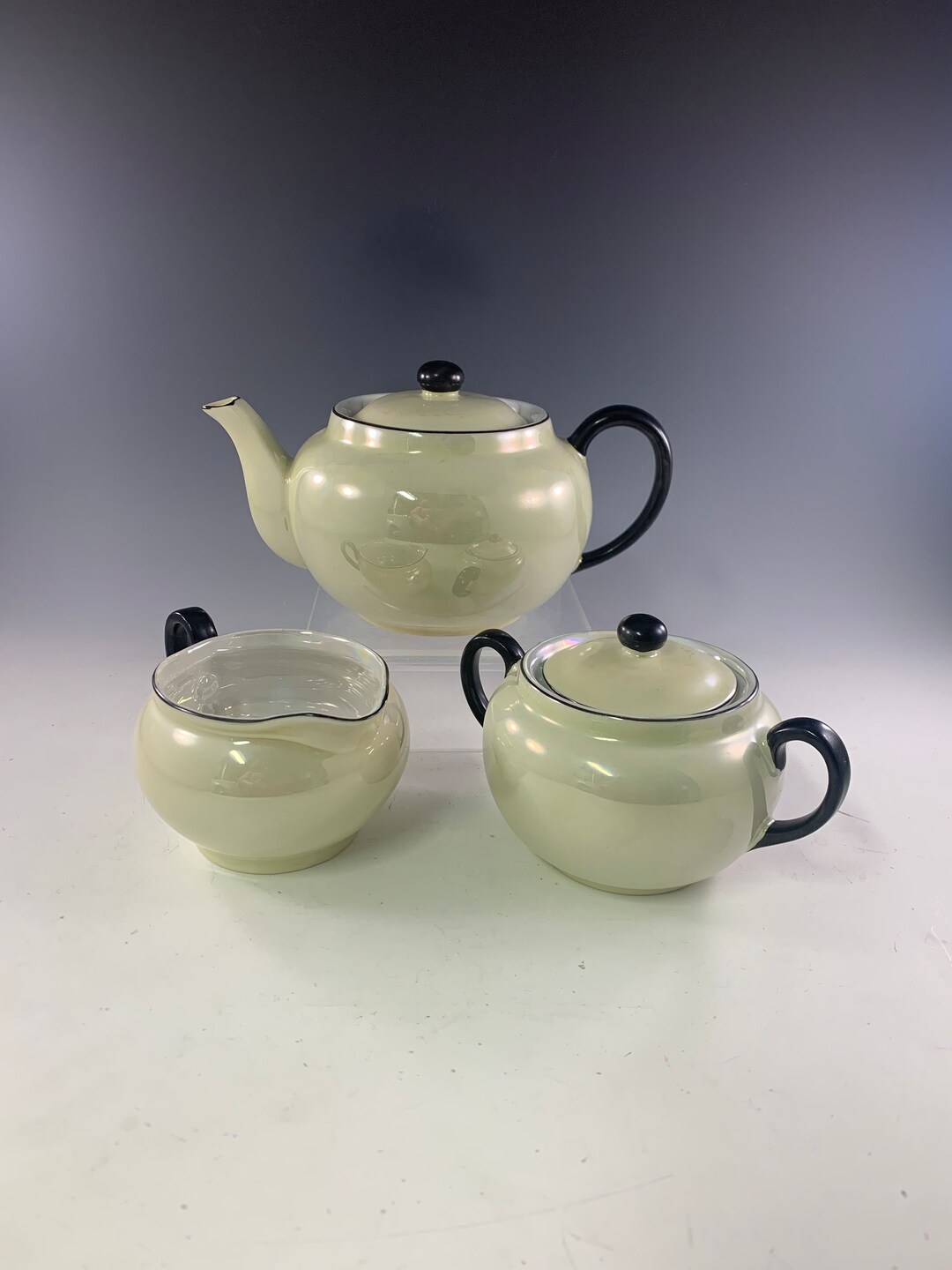 Victoria Czecho-slovakia Luster Ware Tea Set With Teapot, Creamer, and Lidded Sugar Bowl C1920s ...