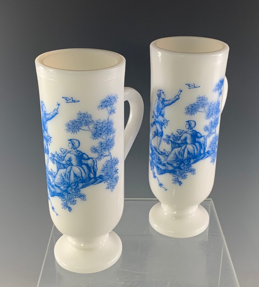 Avon Milk Glass Espresso/demitasse Cups With Blue French Toile Design ...