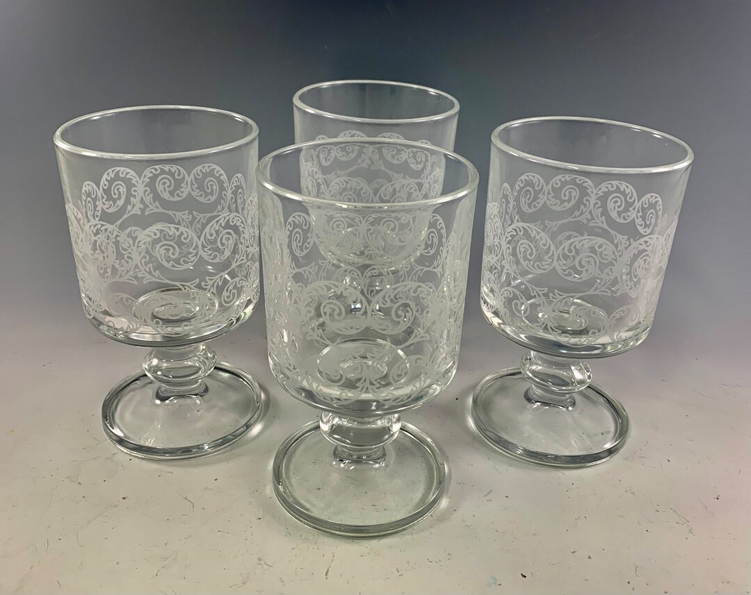 European Footed Glasses With Scroll Design Set of 4 - Etsy