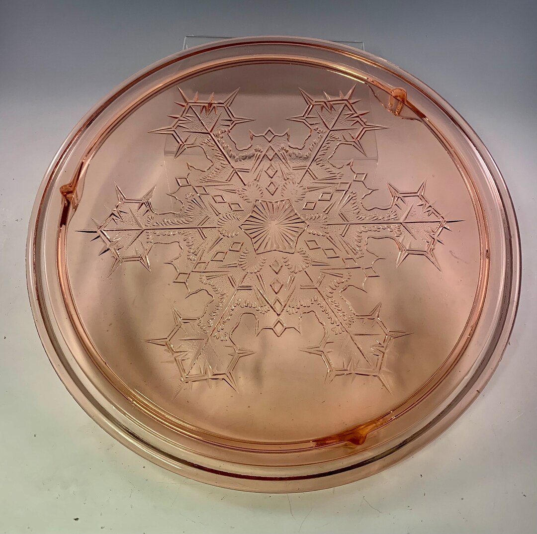 Depression Era Pink Snowflake Pattern Footed Cake Plate ~ Two Available ...