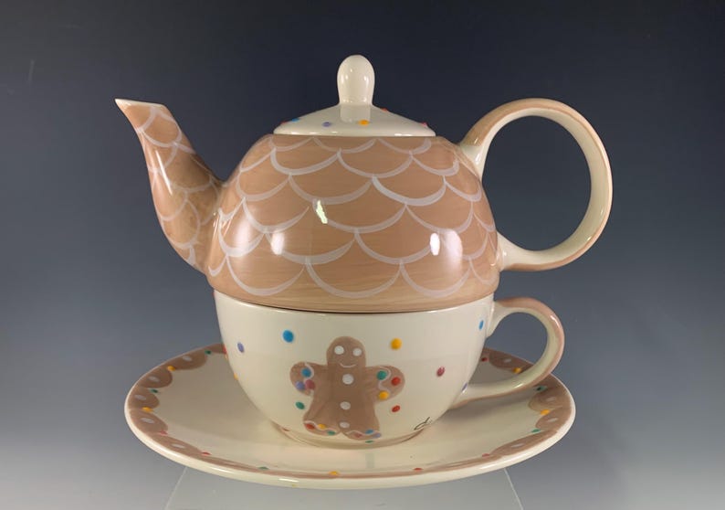 Le Gourmet Chef Christmas Gingerbread Man Stacking Tea for One Set - Etsy
