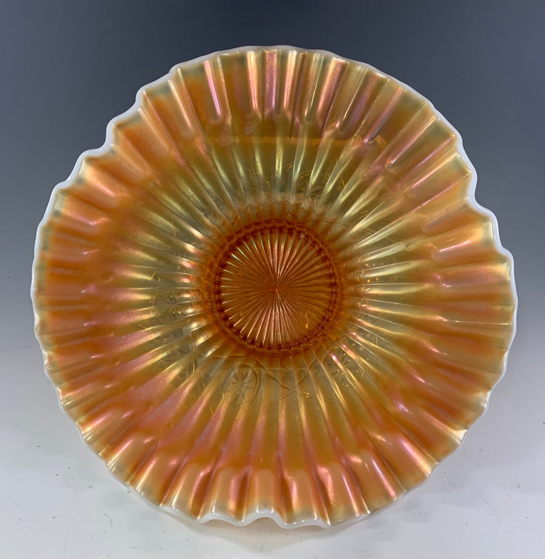 Dugan Caroline 3 Sides up Peach Opalescent Bowl With Candy Crimp Edge ...