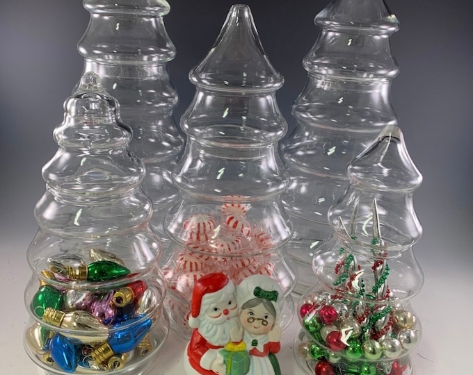 Anchor Hocking or Libbey Glass Two Piece Christmas Tree Shaped Candy ...