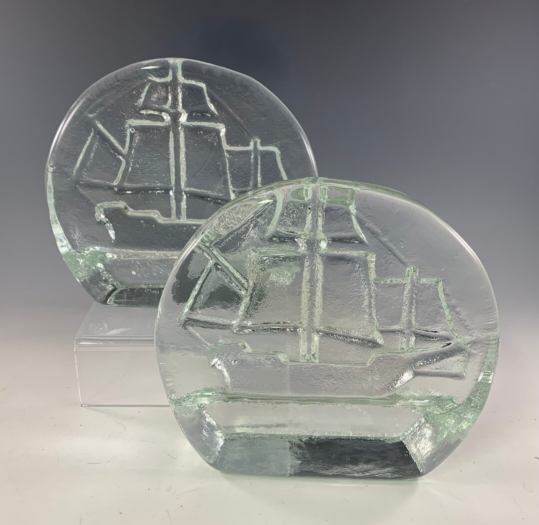 Pilgrim Glass Midcentury Modern Tall Sailing Ship Bookends Pair - Etsy