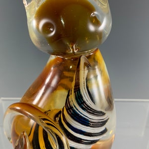 Art Glass Amber Cat Figurine/paperweight With White/black/blue Swirl ...