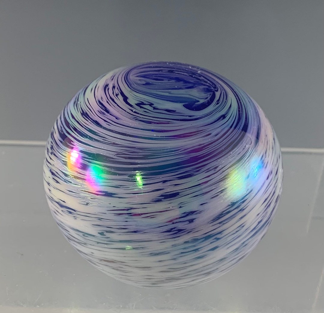 Balos Mouthblown Glass Blue/white Swirl Paperweight - Etsy
