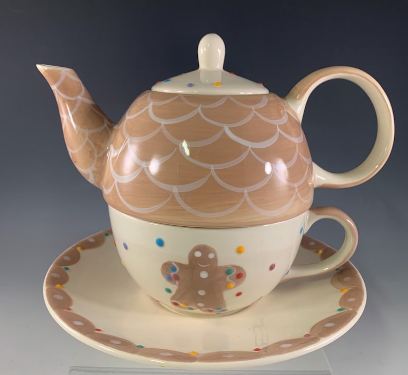 Le Gourmet Chef Christmas Gingerbread Man Stacking Tea for One Set - Etsy