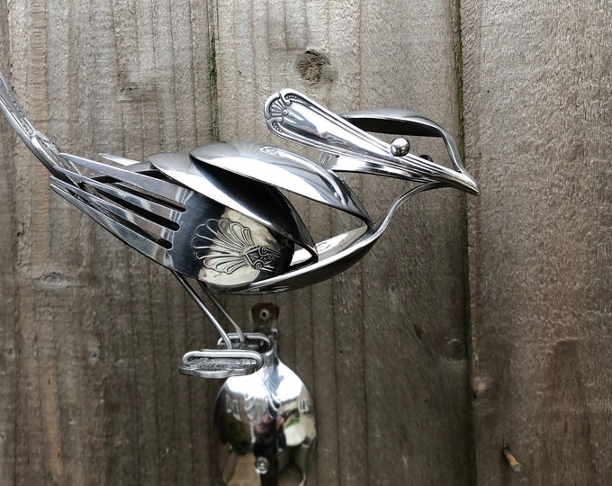 Silverware Hummingbird & Flower Sculpture - Etsy