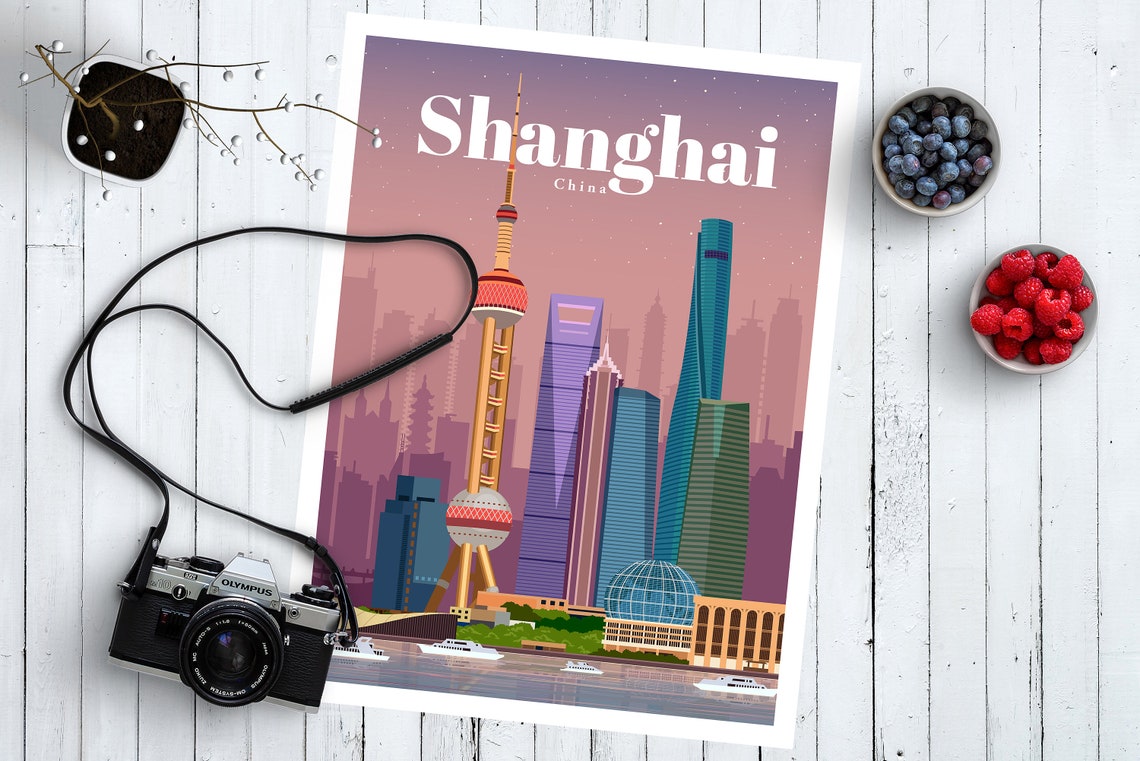 Shanghai Travel Poster Vintage Print Souvenir Gift From | Etsy