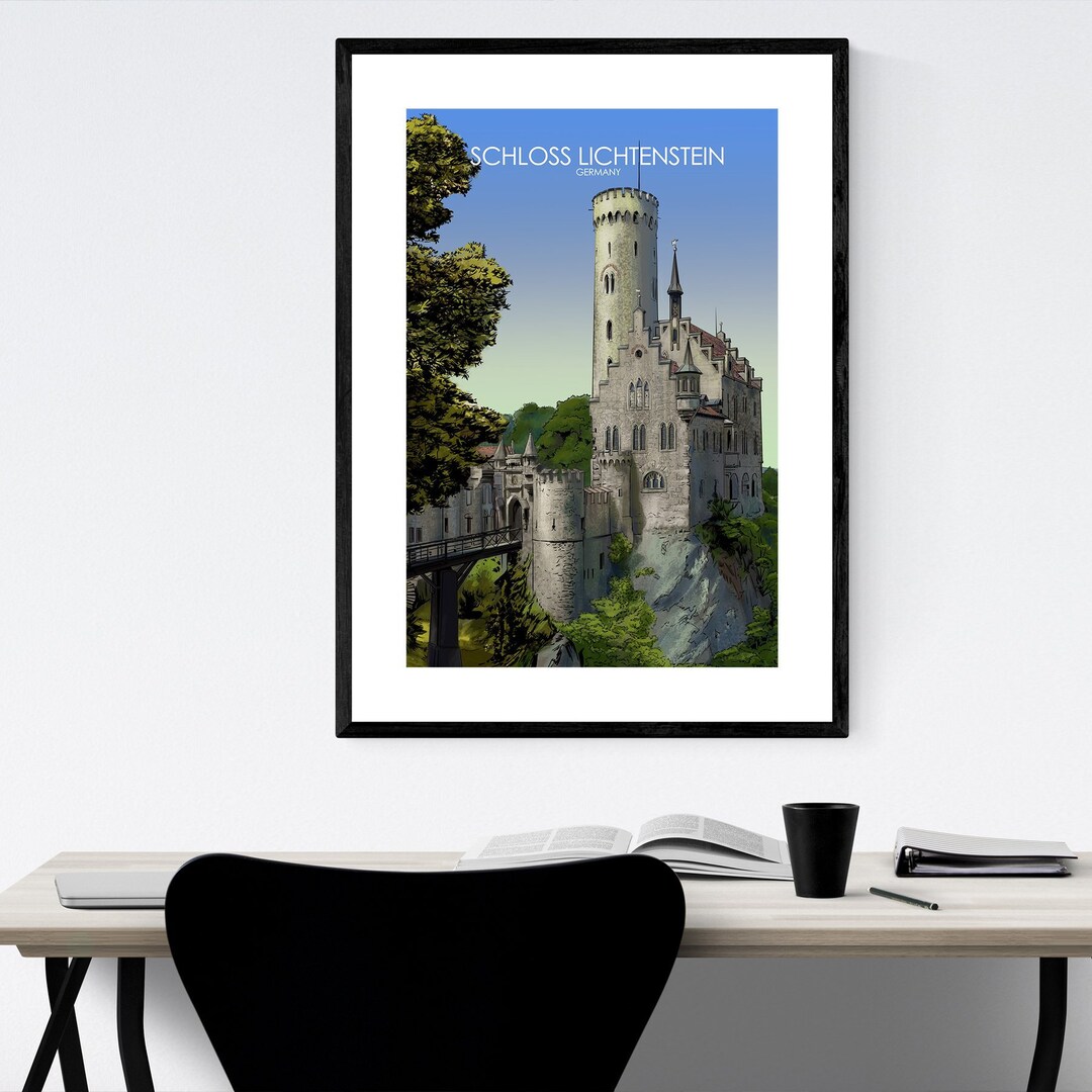 Lichtenstein Castle Wall Art Print, Digital Illustration of a Travel ...