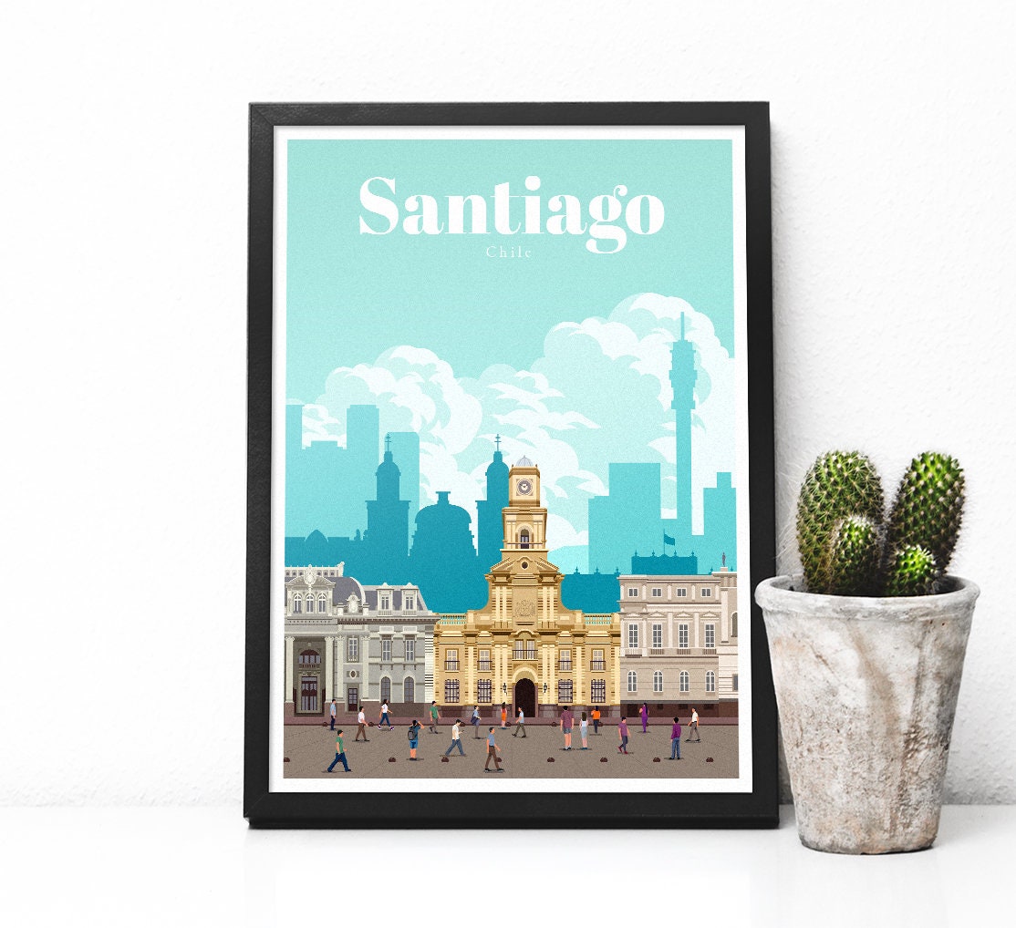 Santiago City Print Chile Travel Poster Chile Prints | Etsy