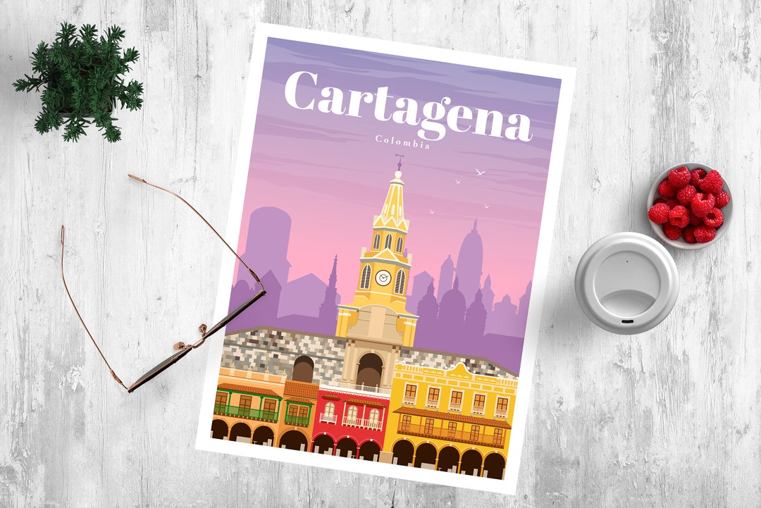Cartagena City Travel Poster, Wall Art Print, Vintage Memento, Colombia ...