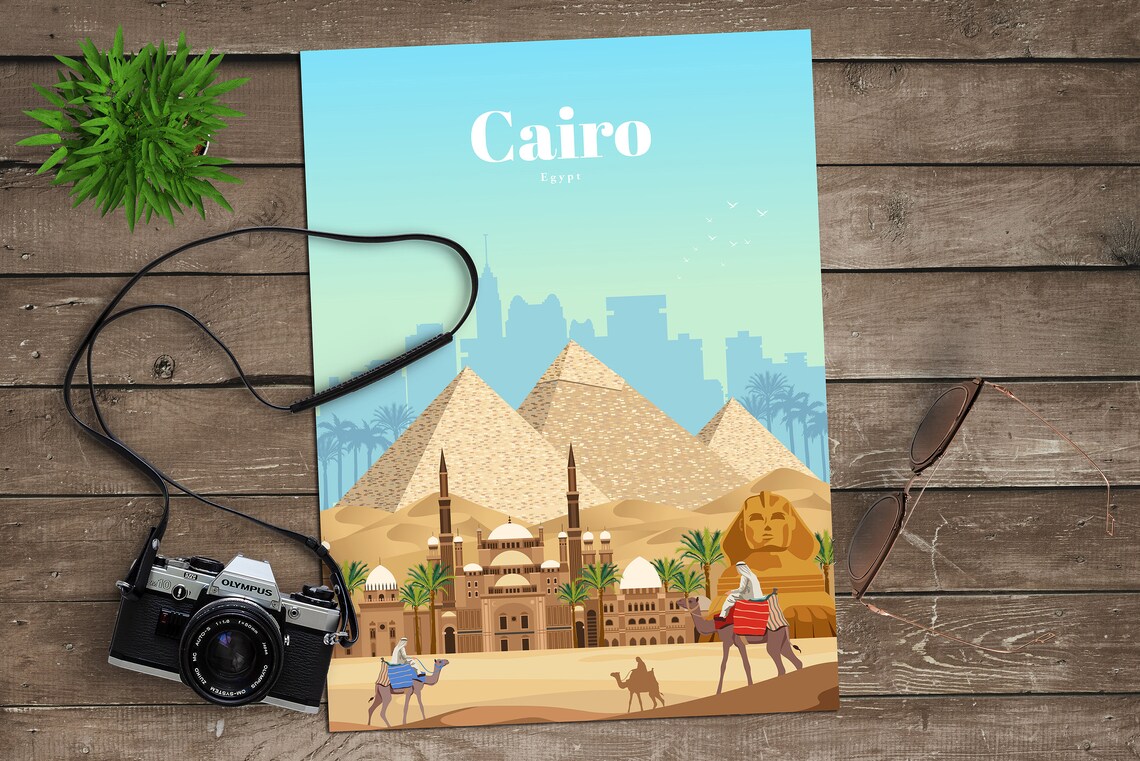 Cairo City Travel Poster Egypt Wall Art Prints Vintage | Etsy