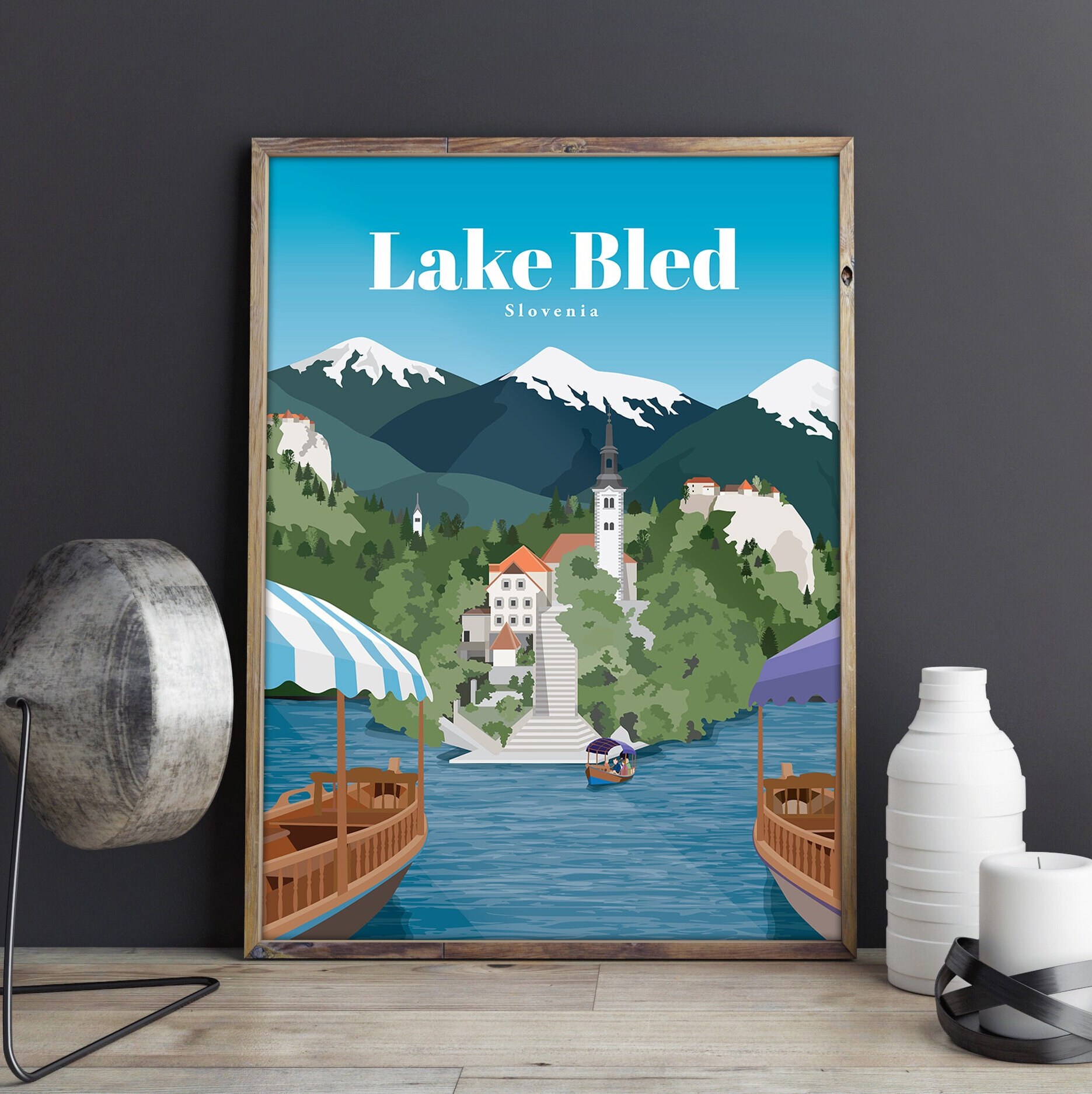Lake Bled Travel Poster: Slovenia Wall Art Architecture Print - Etsy