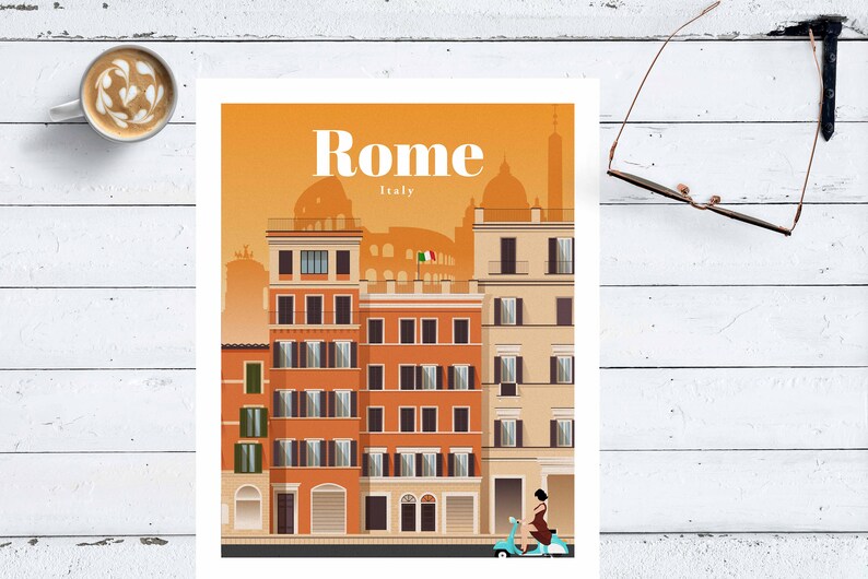 Affiche de voyage de la ville de Rome, impression vintage, souvenir de ...