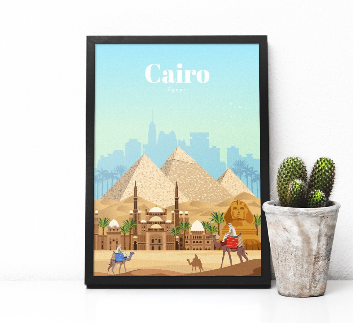 Cairo City Travel Poster Egypt Wall Art Prints Vintage - Etsy